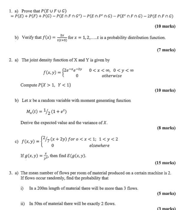 Solved 1. a) Prove that P(E∪F∪G) | Chegg.com