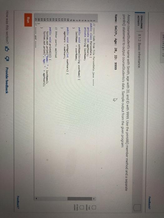 10 Feedback? CHALLENGE ACTIVITY 8.12: Basic | Chegg.com