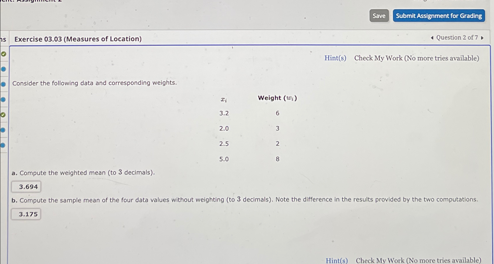 Solved Exercise 03 03 Measures Of Location Question 2 ﻿of