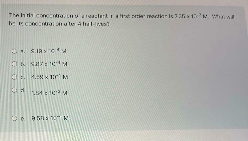 Solved The initial concentration of a reactant in a first | Chegg.com