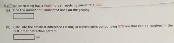 Solved A diffraction grating has a fourth-order resolving | Chegg.com