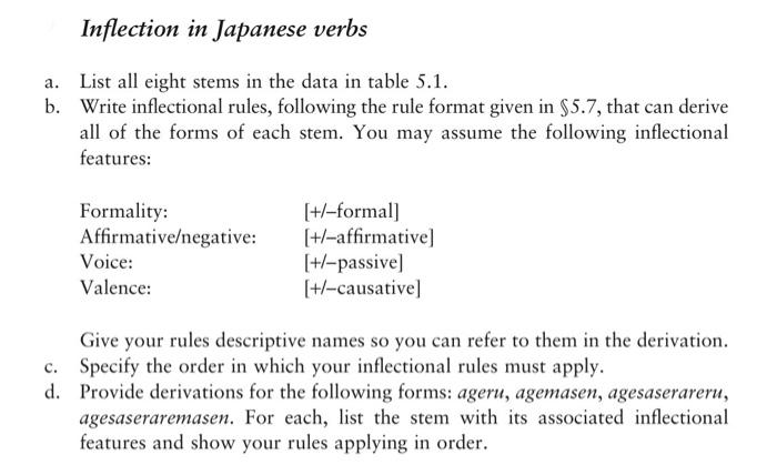 Inflection in Japanese verbs a. List all eight stems | Chegg.com