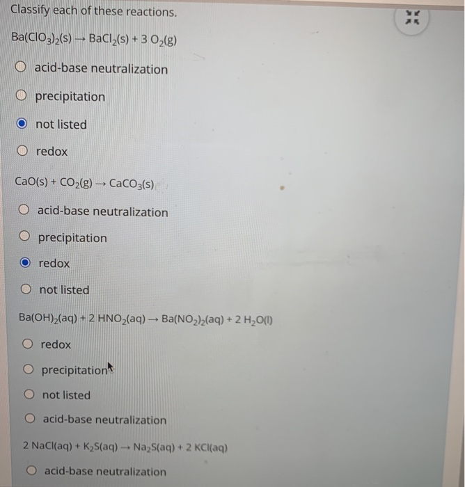 Solved Classify each of these reactions. can someone explaim | Chegg.com