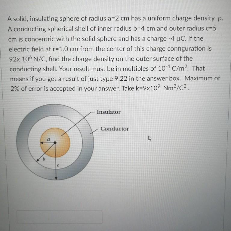 Solved A solid, insulating sphere of radius a=2 cm has a | Chegg.com
