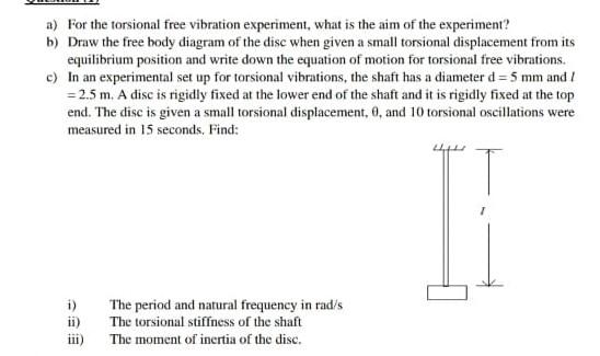 Solved a) For the torsional free vibration experiment, what | Chegg.com
