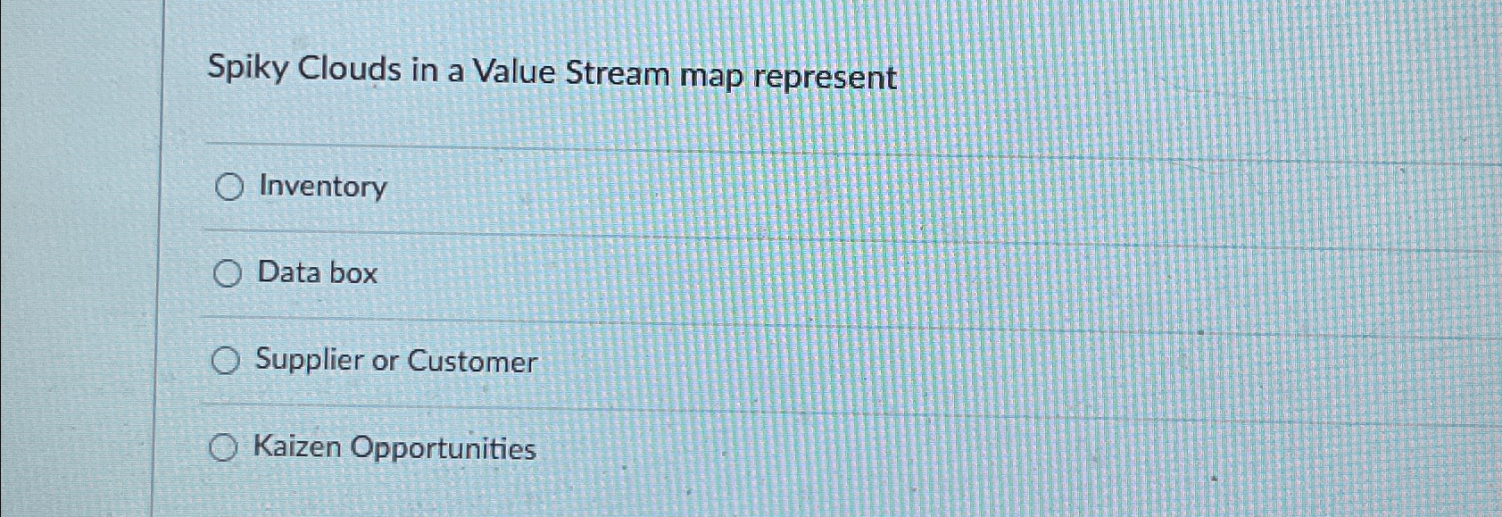 Solved Spiky Clouds in a Value Stream map | Chegg.com