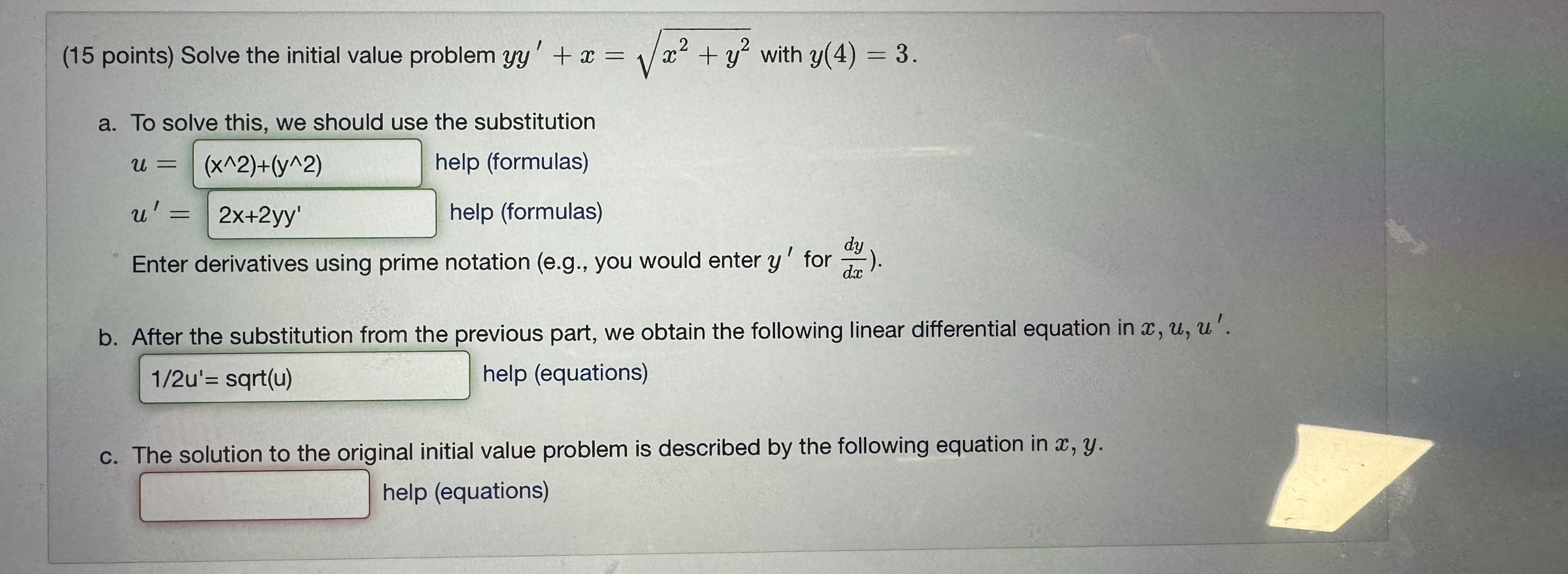 Solved (15 ﻿points) ﻿Solve the initial value problem | Chegg.com