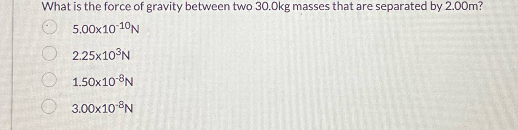Solved What is the force of gravity between two 30.0kg | Chegg.com