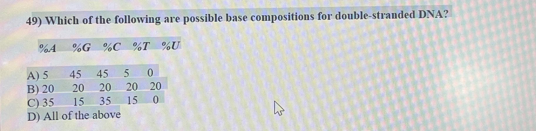 Which of the following are possible base compositions | Chegg.com