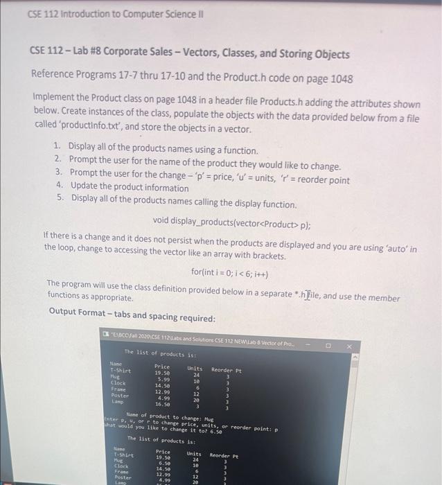Solved CSE 112 - Lab \#8 Corporate Sales - Vectors, Classes, | Chegg.com