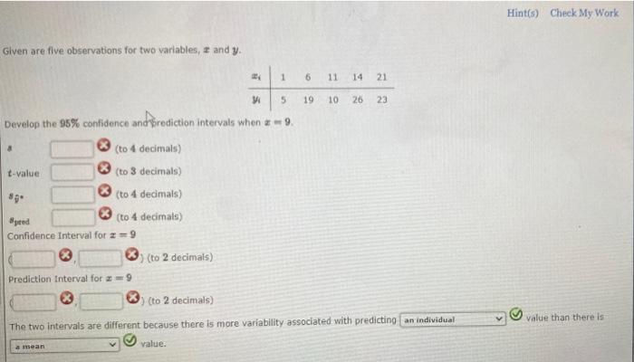 Solved Hint(s) Check My Work Glven are five observations for | Chegg.com