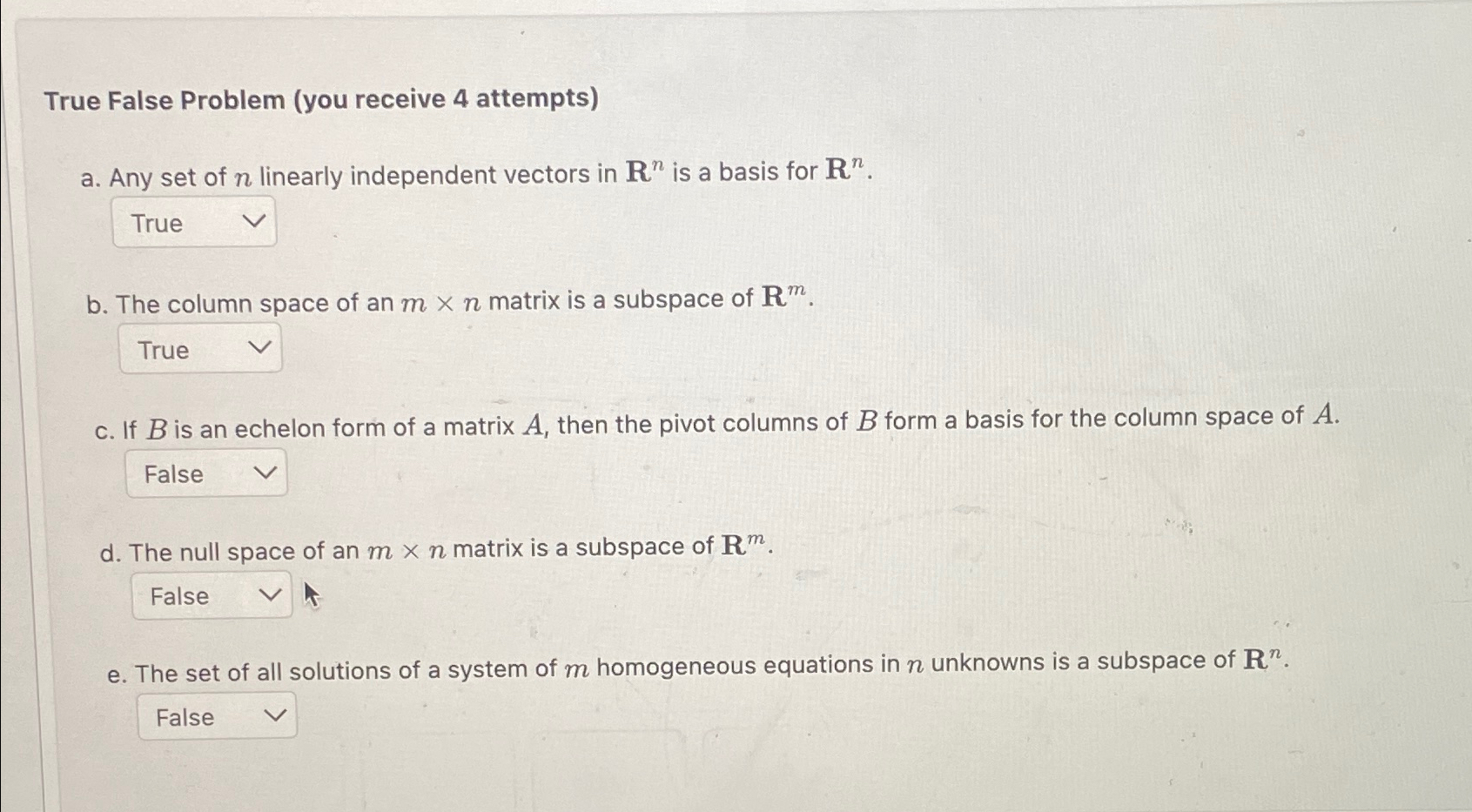 Solved True False Problem (you receive 4 ﻿attempts)a. ﻿Any | Chegg.com