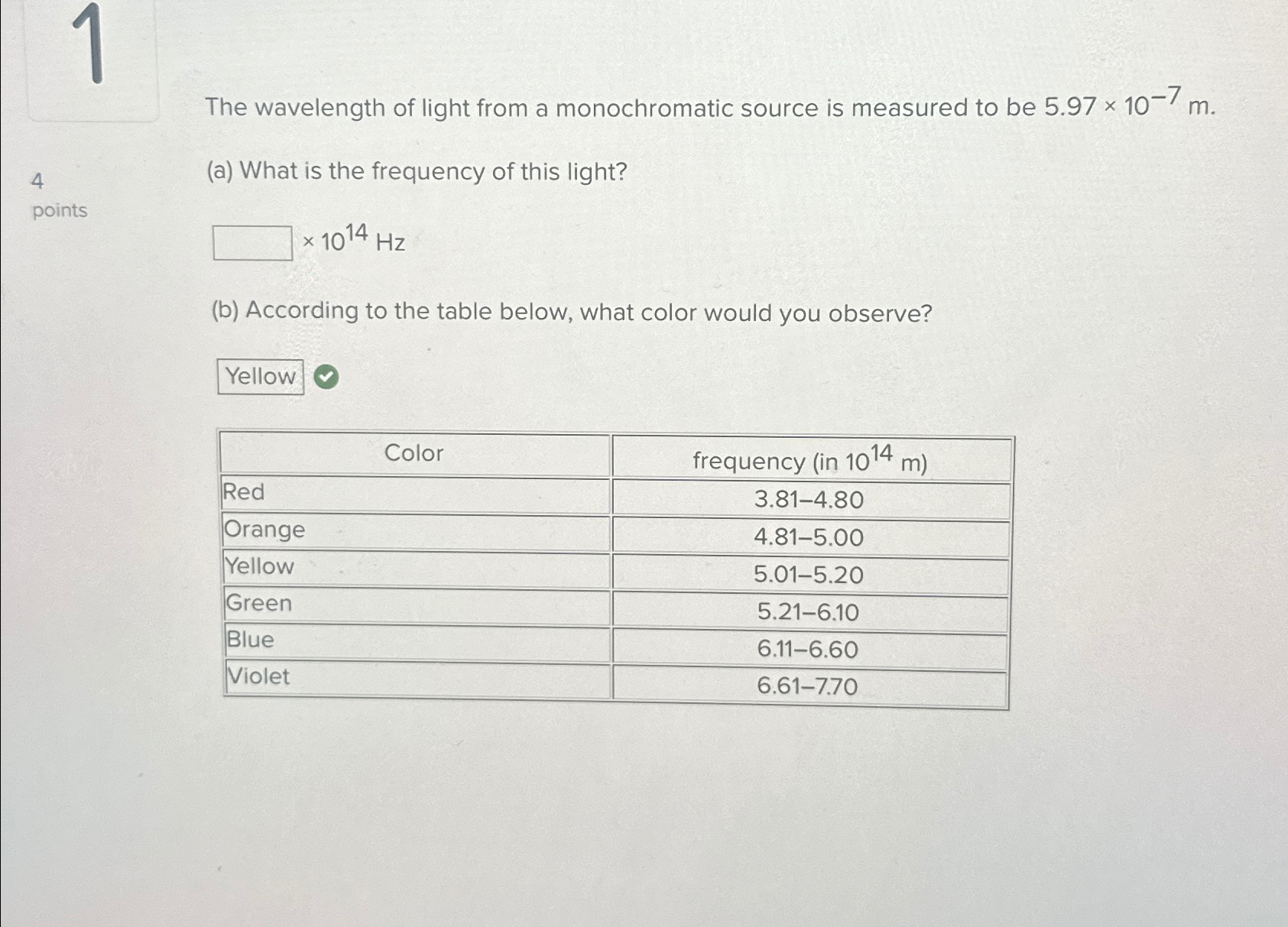 Solved 1The wavelength of light from a monochromatic source | Chegg.com