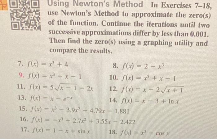 Solved Using Newton's Method In Exercises 7-18, use Newton's | Chegg.com