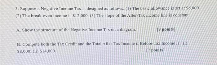 Solved 5. Suppose a Negative Income Tax is designed as | Chegg.com