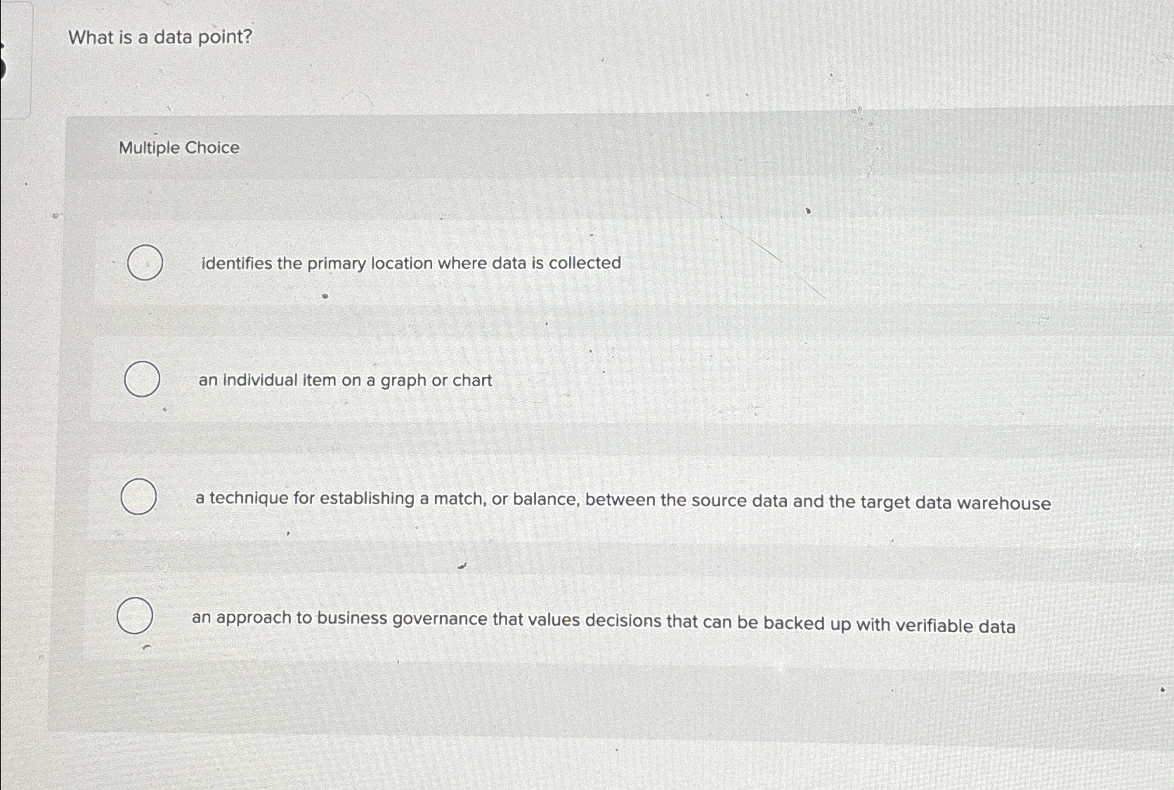 Solved What is a data point?Multiple Choiceidentifies the | Chegg.com
