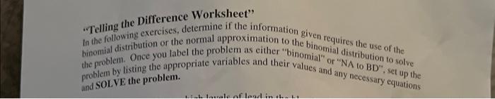 Solved "Telling the Difference Worksheet" In the following | Chegg.com