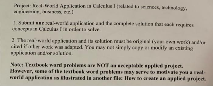 Solved Project: Real-World Application in Calculus I | Chegg.com