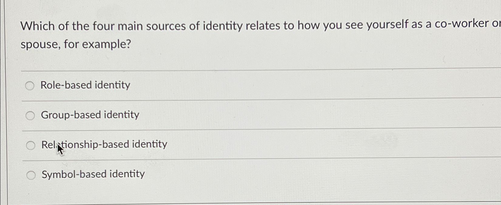 Solved Which of the four main sources of identity relates to | Chegg.com
