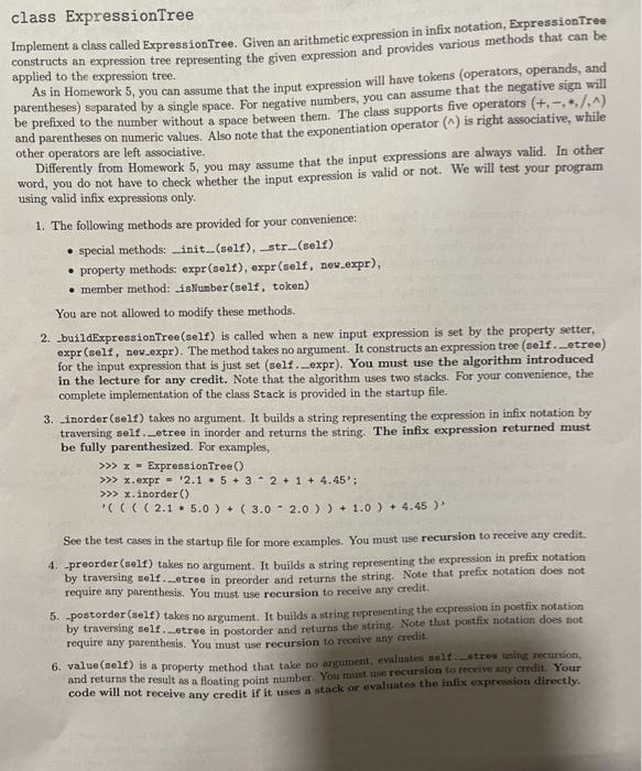 Solved class ExpressionTree Implement a class called | Chegg.com