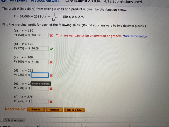 Solved LarApcalc10 2.3.034. po us Answers 4/12 Submissions | Chegg.com