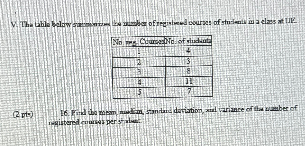Solved V. ﻿The table below summarizes the number of | Chegg.com