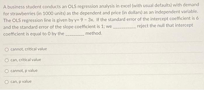 Solved A business student conducts an OLS regression | Chegg.com