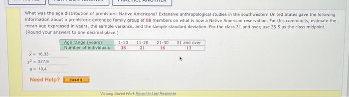 Solved What was the age distribution of prehistoric Native | Chegg.com