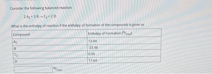 Solved Consider The Following Balanced Reaction 2 A2 3