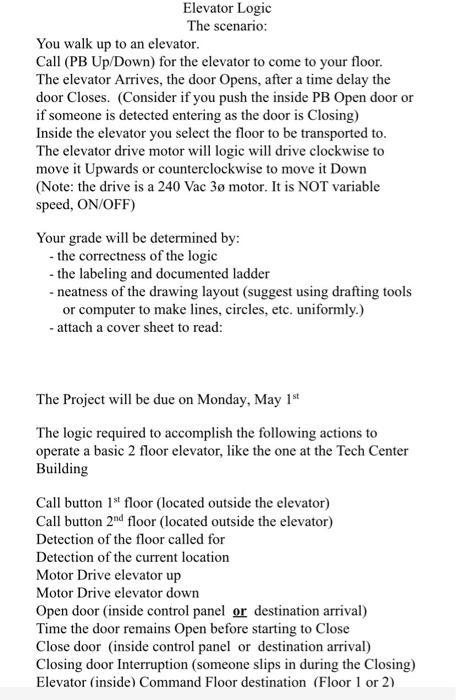 Elevator Logic The scenario: You walk up to an | Chegg.com