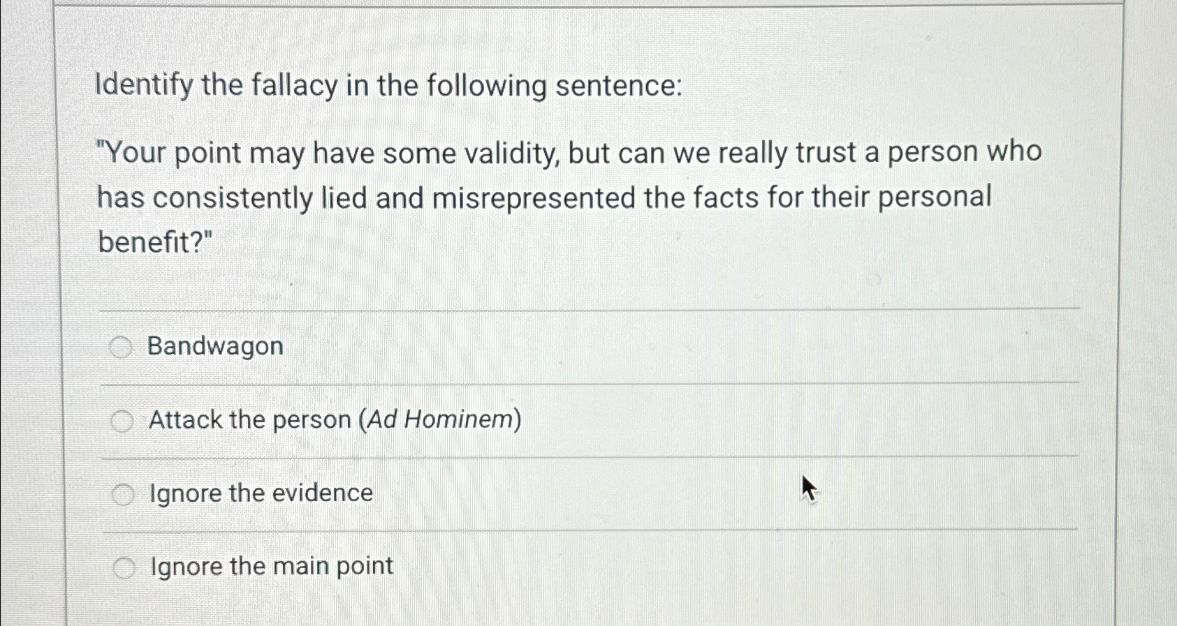 Identify the fallacy in the following sentence:"Your | Chegg.com