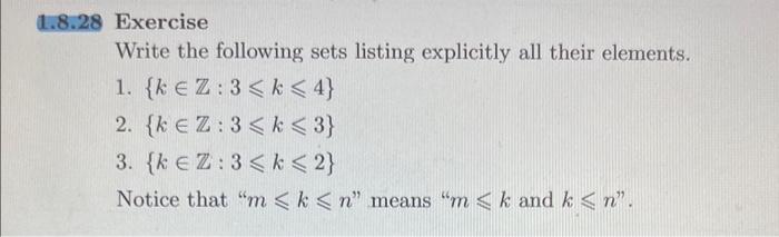 Solved 28 Exercise Write the following sets listing | Chegg.com