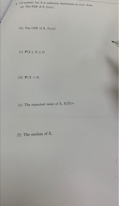 Solved a. (12 points) Let X is uniformly distributed eo | Chegg.com