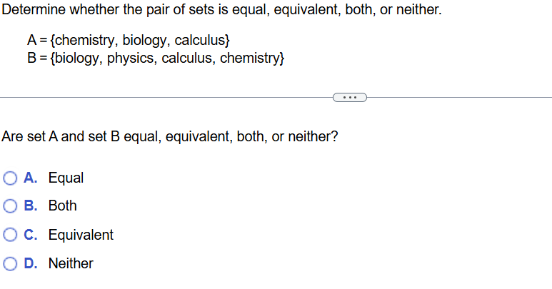 Solved Are set \( ﻿A \) ﻿and set \( ﻿B \) ﻿equal, | Chegg.com
