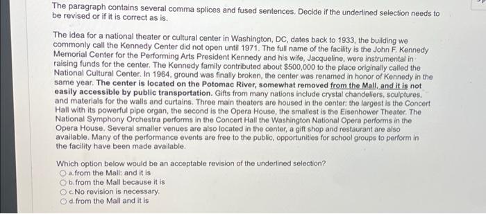 The paragraph contains several comma splices and | Chegg.com