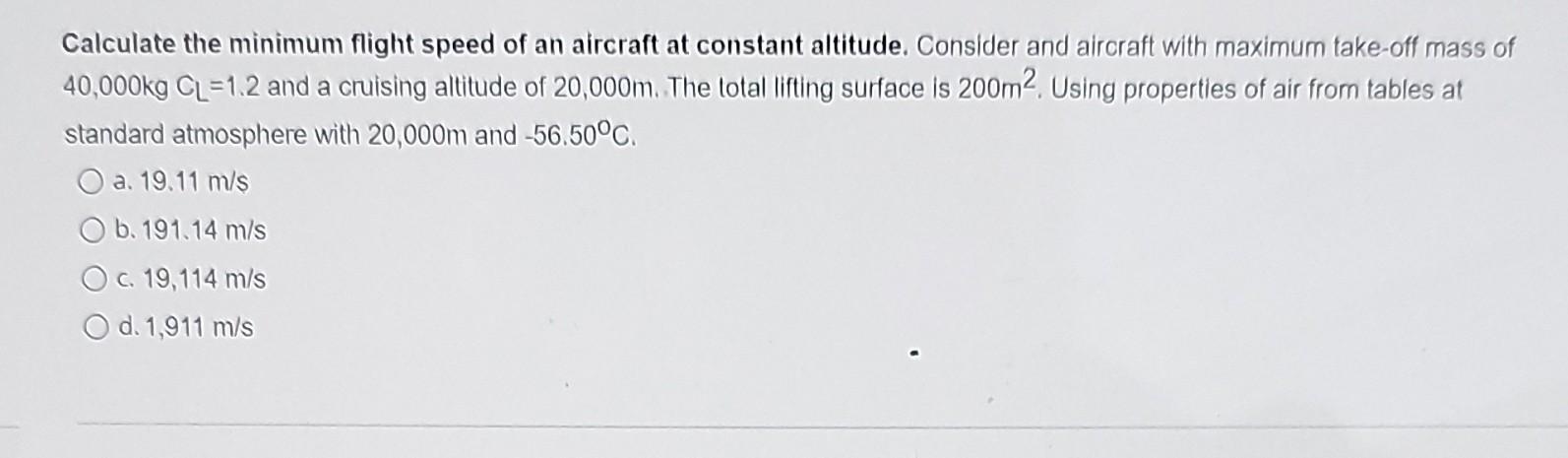 Solved Calculate the minimum flight speed of an aircraft at | Chegg.com