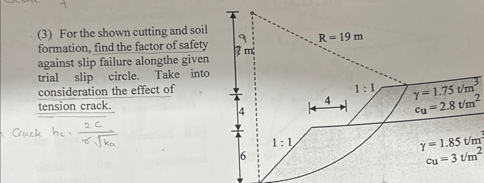 Solved (3) ﻿For the shown cutting and soil formation, find | Chegg.com