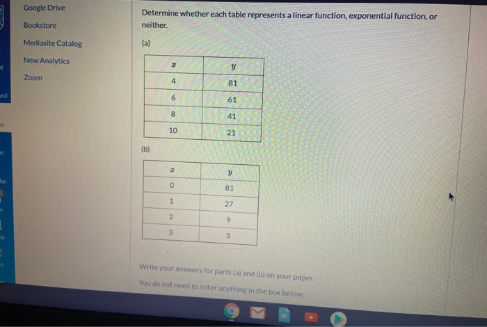 Solved Google Drive Determine whether each table represents | Chegg.com