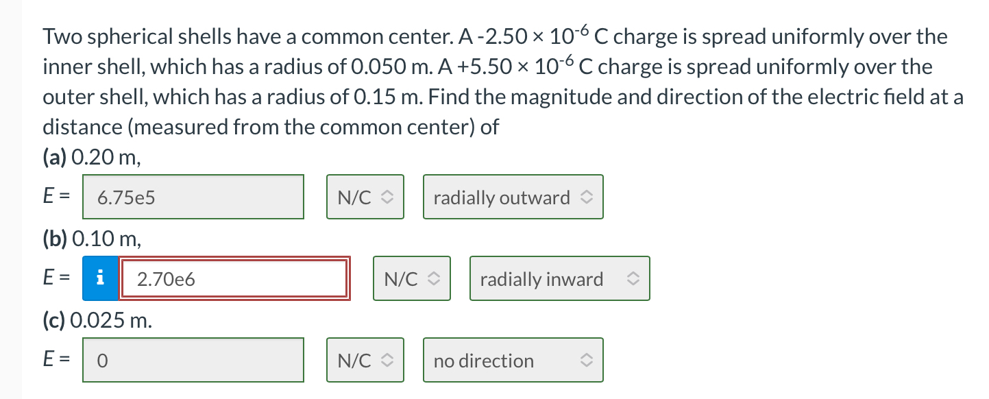 Solved Two spherical shells have a common center. A | Chegg.com