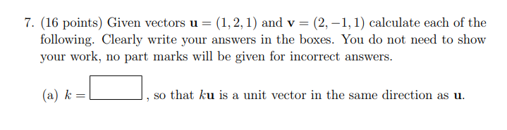 Solved (16 ﻿points) ﻿Given vectors u=(1,2,1) ﻿and v=(2,-1,1) | Chegg.com