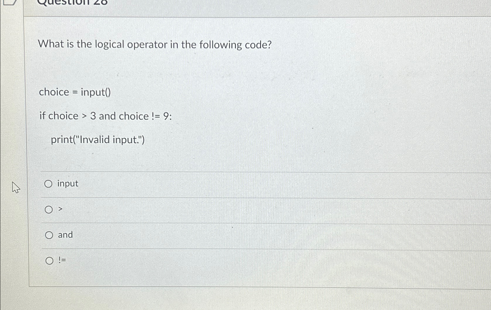 Solved What is the logical operator in the following | Chegg.com