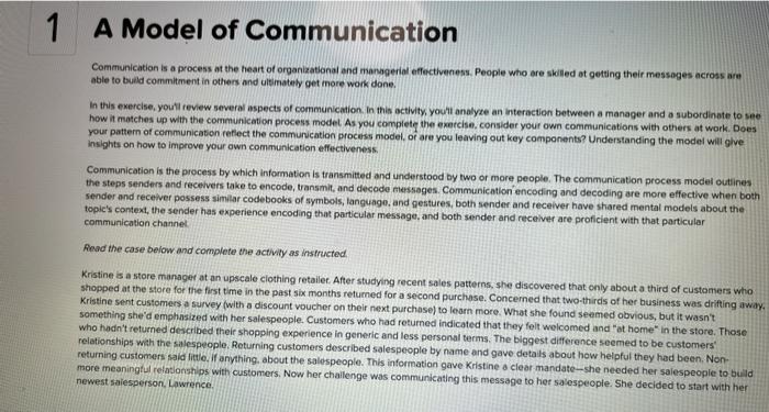 Solved 1 A Model of Communication Communication is a process | Chegg.com