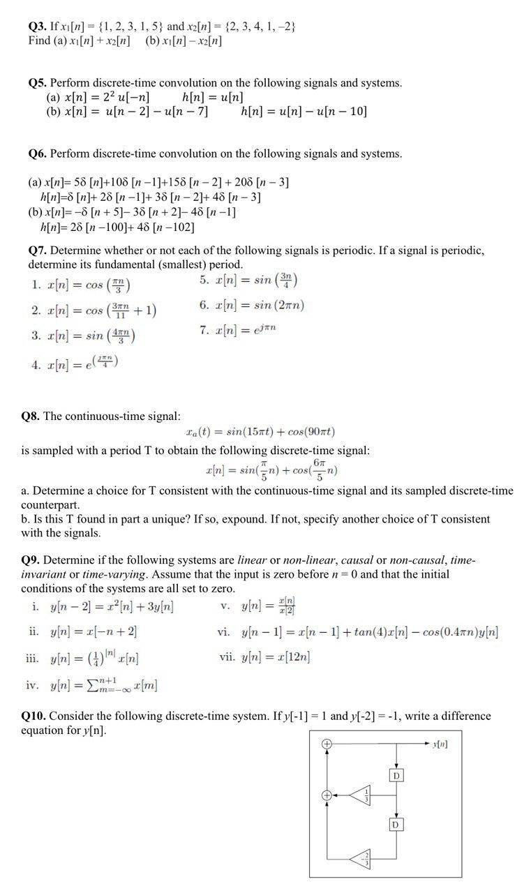 Q3. ﻿If x1[n]={1,2,3,1,5} ﻿and x2[n]={2,3,4,1,-2}Find | Chegg.com