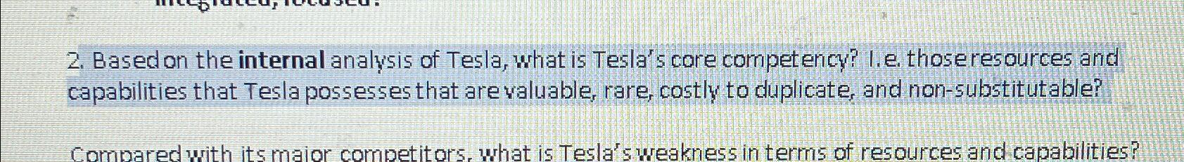 Solved Based on the internal analysis of Tesla, what is | Chegg.com