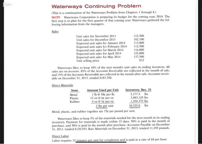 Solved Chapter 9 Waterways Continuing Problem Waterway | Chegg.com