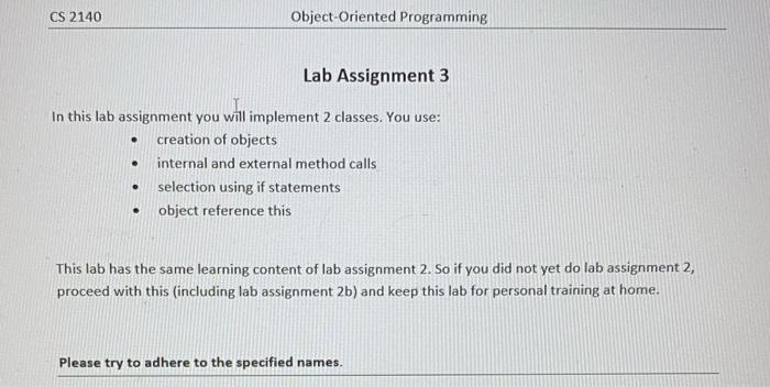 Solved In this lab assignment you will implement 2 classes. | Chegg.com