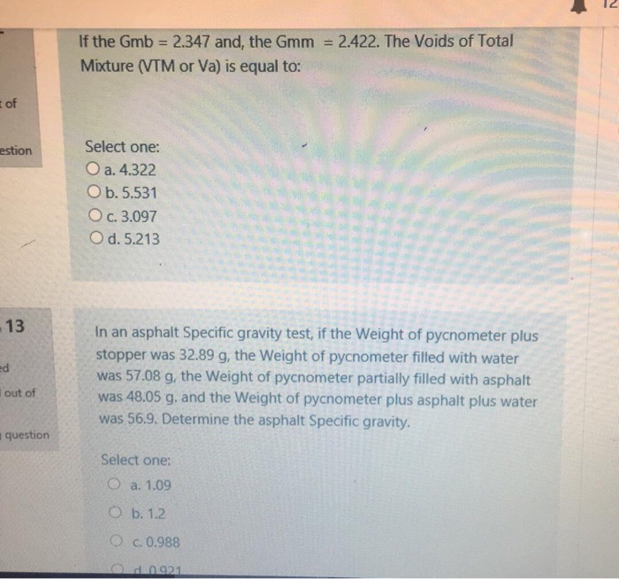 Solved If the Gmm = 2.461 and, the asphalt Specific Gravity | Chegg.com