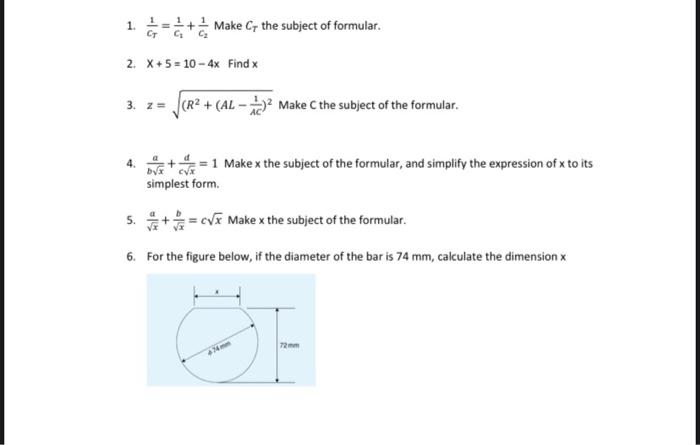 Solved 1. CT1=C11+C21 Make CT the subject of formular. 2. | Chegg.com