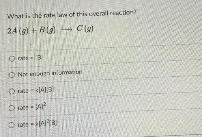 Solved What is the rate law of this overall reaction? 2A (9) | Chegg.com