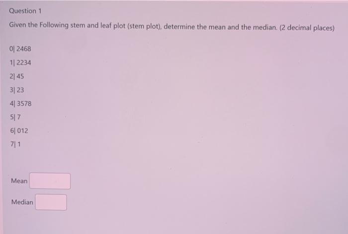Solved Given the Following stem and leaf plot (stem plot), | Chegg.com